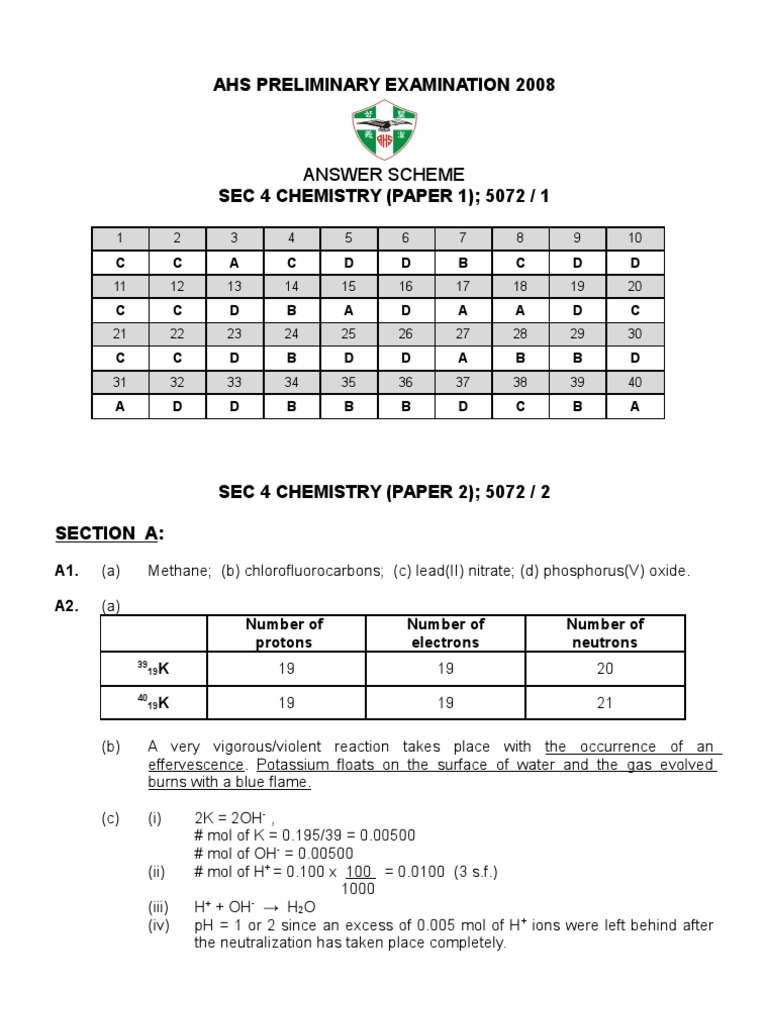 Ahs Preliminary Examination 2008 2 | PDF | Redox | Ion