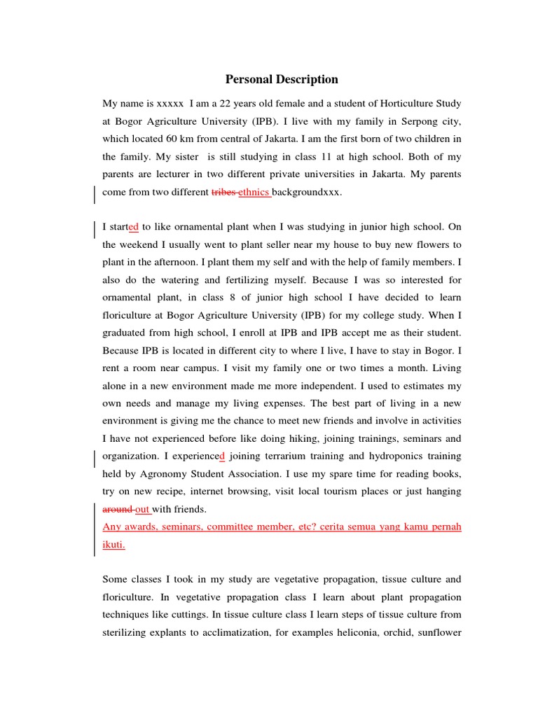 Contoh Personal Description-1 | Landscape | Land Management