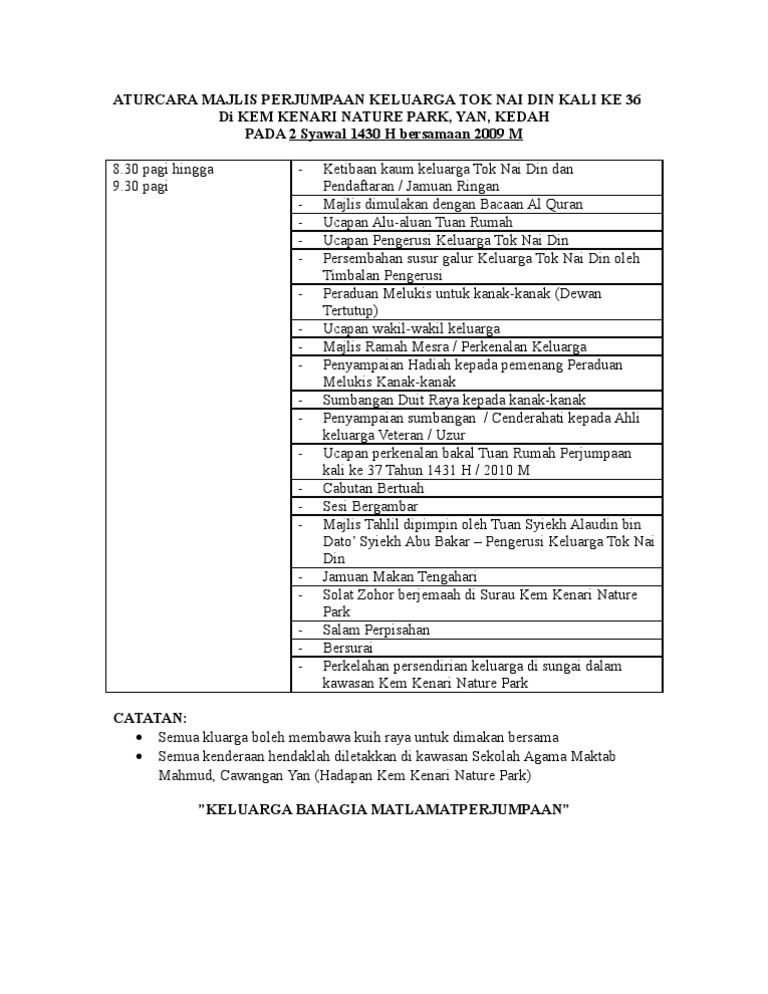Aturcara Majlis An Keluarga Tok Nai Din Kali Ke 36 | PDF