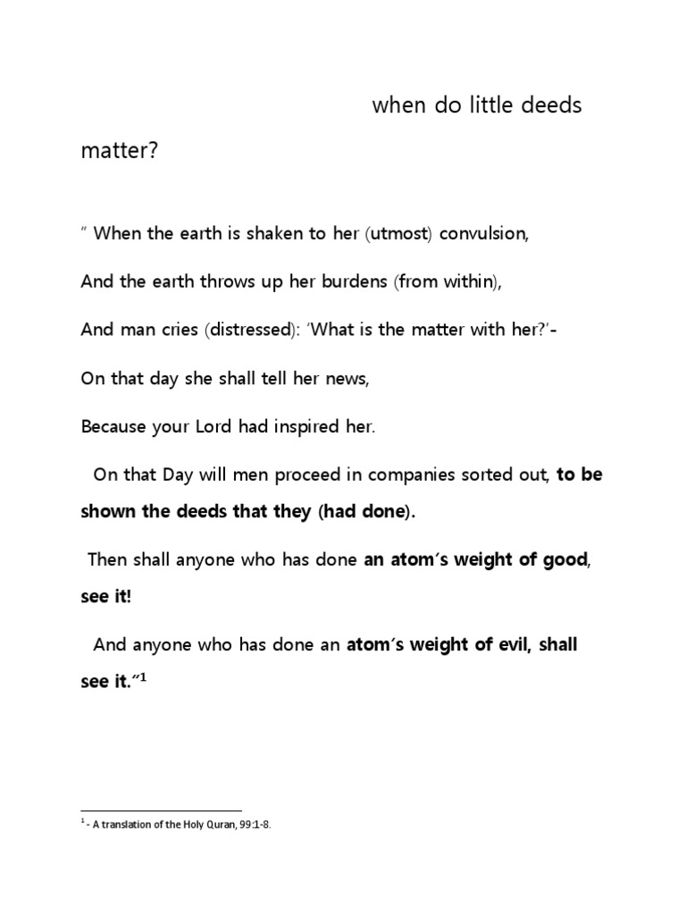Little Deeds and Their Impact | PDF | Law | Religion & Spirituality