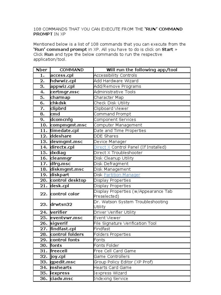108 Commands That You Can Execute From The | PDF | Utility Software ...