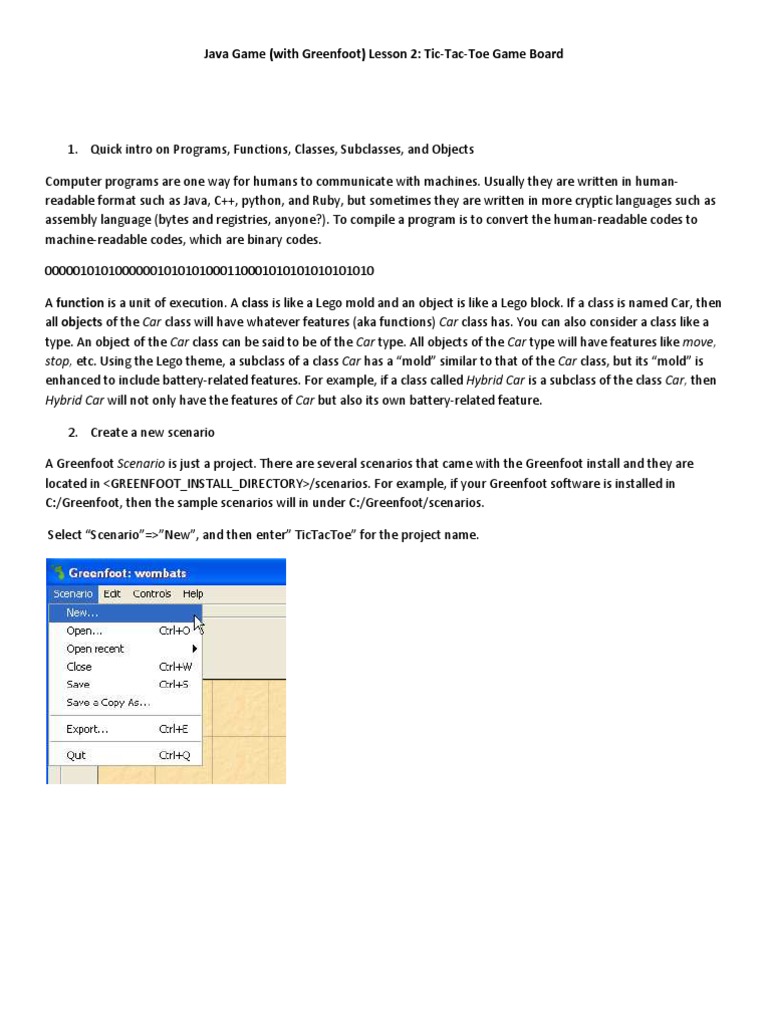 Tic-Tac-Toe Game Board: Lesson 2 Java Game Programming With Greenfoot | PDF | Class (Computer ...