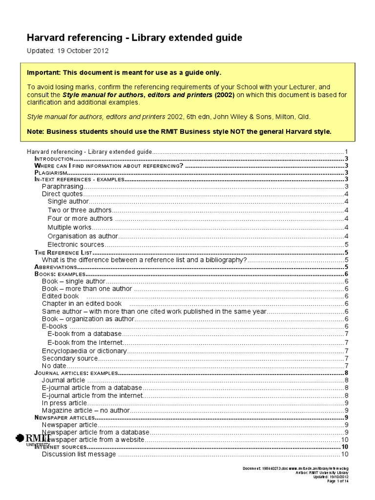 Harvard Referencing - Library Extended Guide: Important: This Document ...