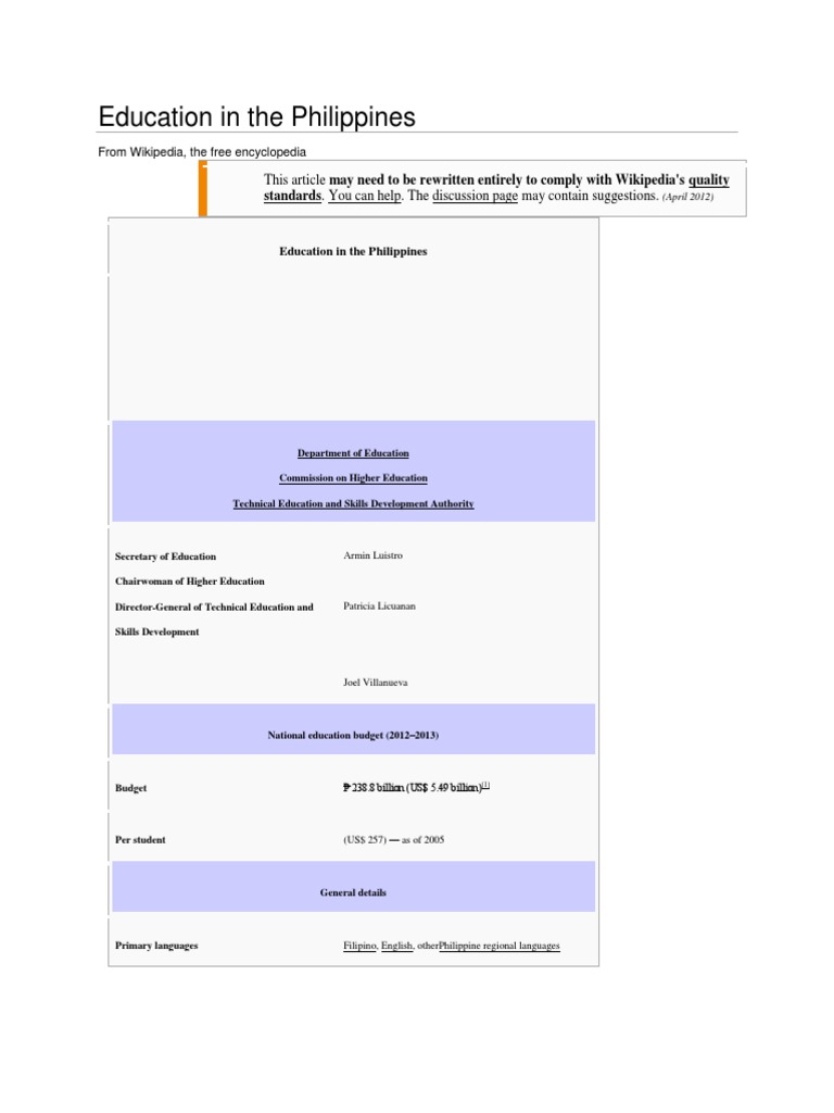 Education in The Philippines | PDF | Educational Stages | Secondary School