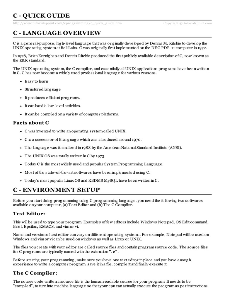 C Quick Guide Pdf Pointer Computer Programming C Programming Language