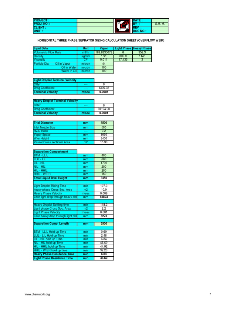 Horizontal Three Phase Separator Sizing | PDF