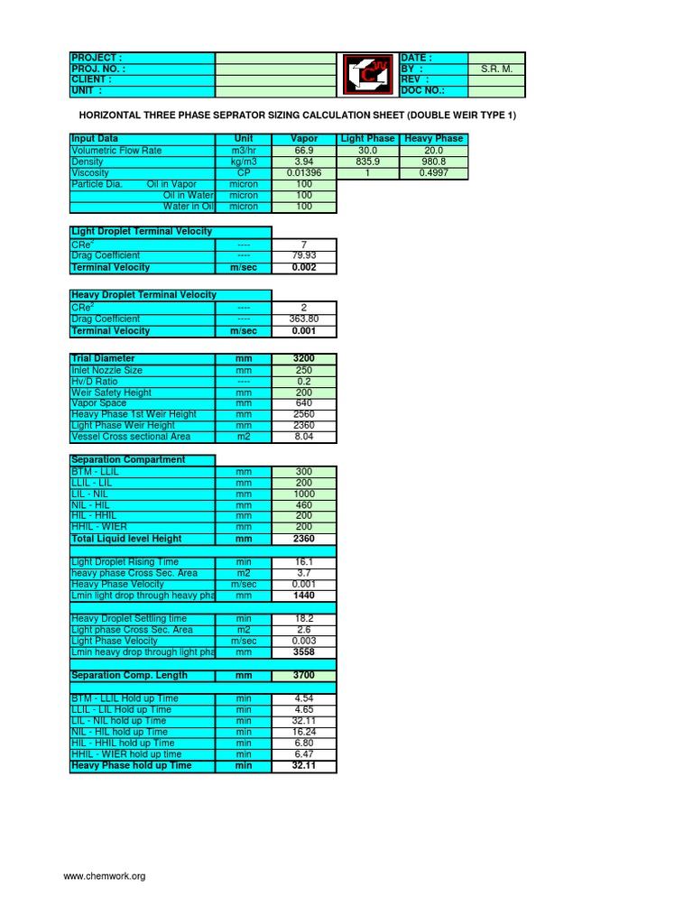 Three Phase Separator Sizing (Double Weir 1) | PDF | Drop (Liquid ...