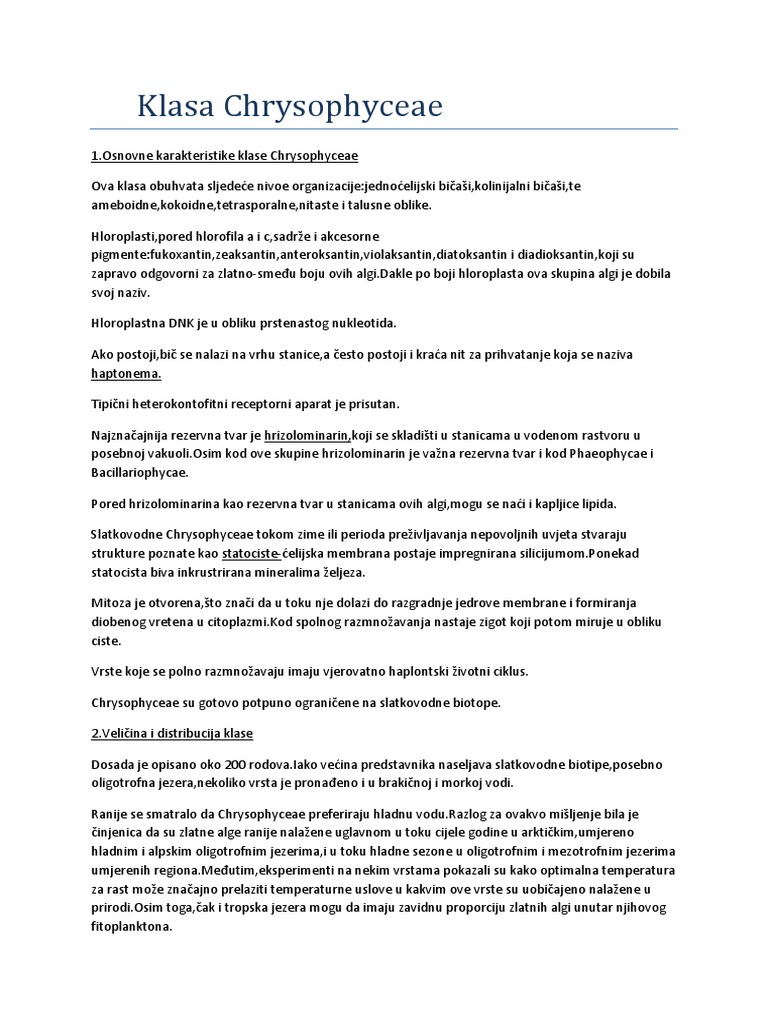 Klasa Chrysophyceae | PDF