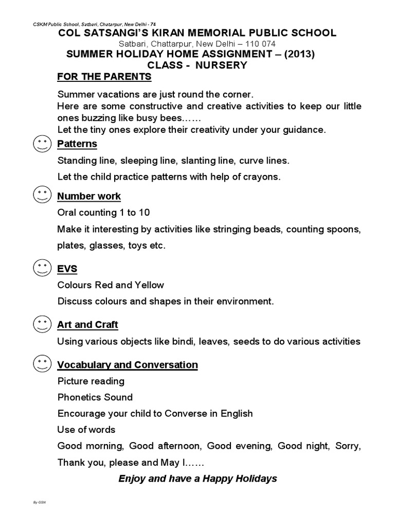 Summer Holiday Homework Assignments | PDF | Languages