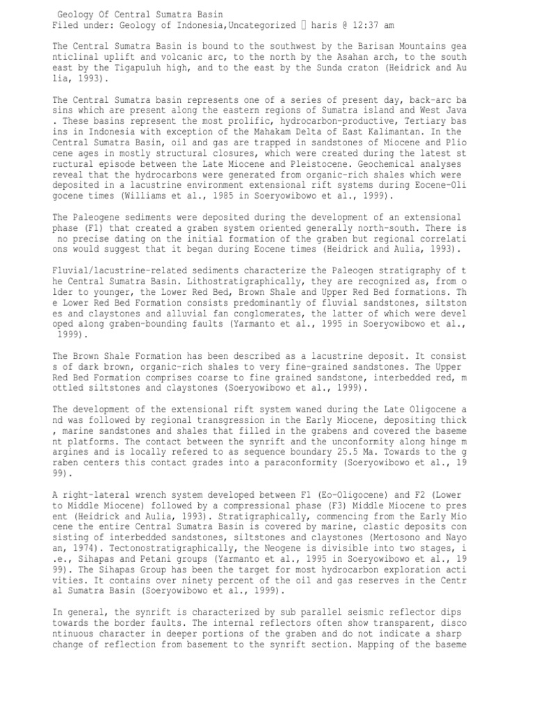 Geology of Central Sumatra Basin | PDF | Sedimentary Basin | Petroleum ...