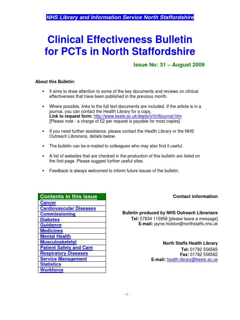 Clinical Effectiveness Bulletin 31 - August 2009 | PDF | National ...