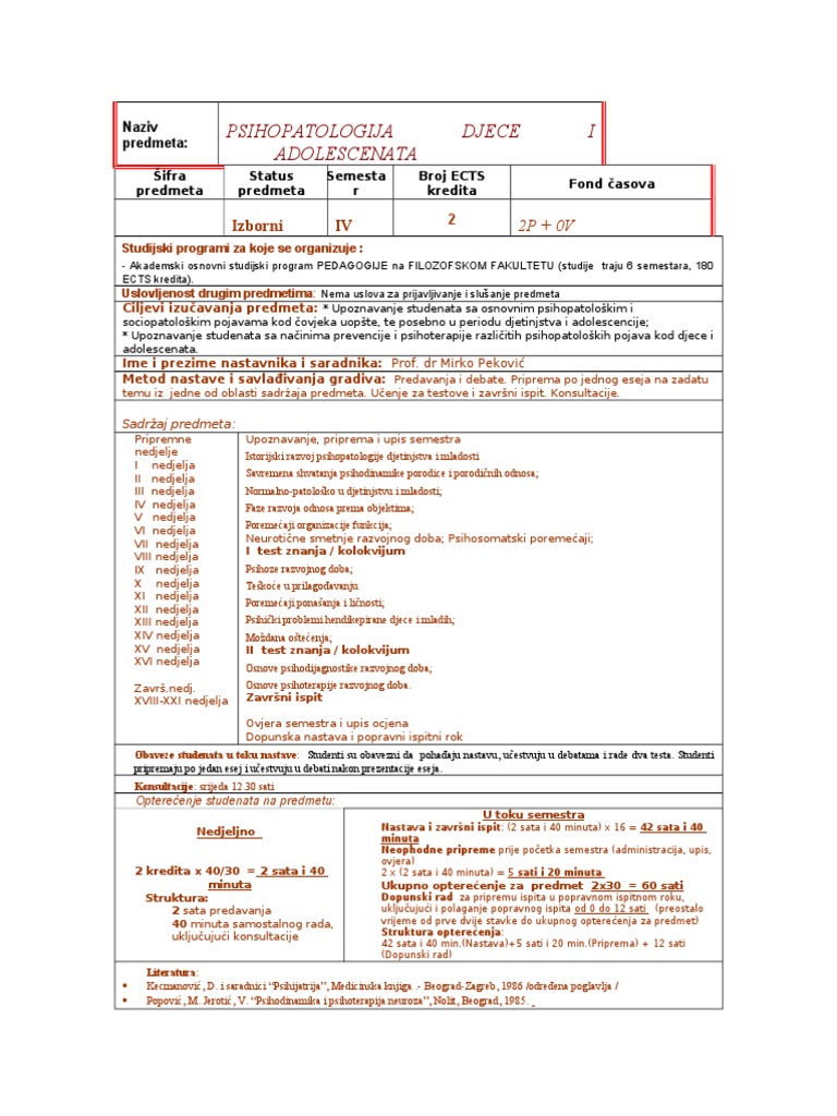 Psihopatologija Djece I Adolescenata | PDF