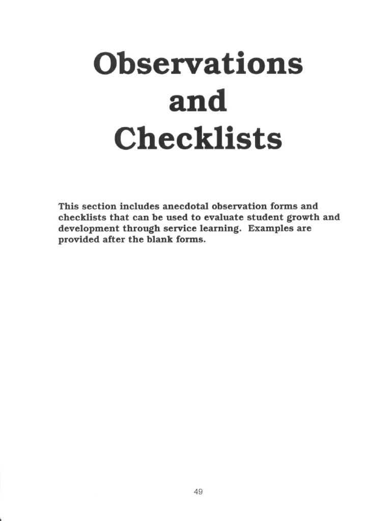 Observations and Checklists | PDF | Service Learning | Competence ...