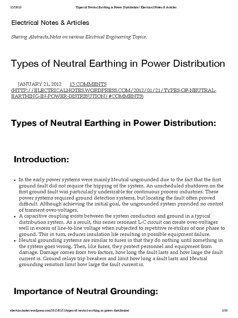 Types of Neutral Earthing in Power Distribution - Electrical Notes ...
