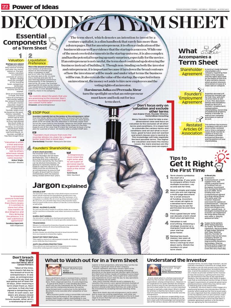 Decoding A Term Sheet Pdf Entrepreneurship Investor