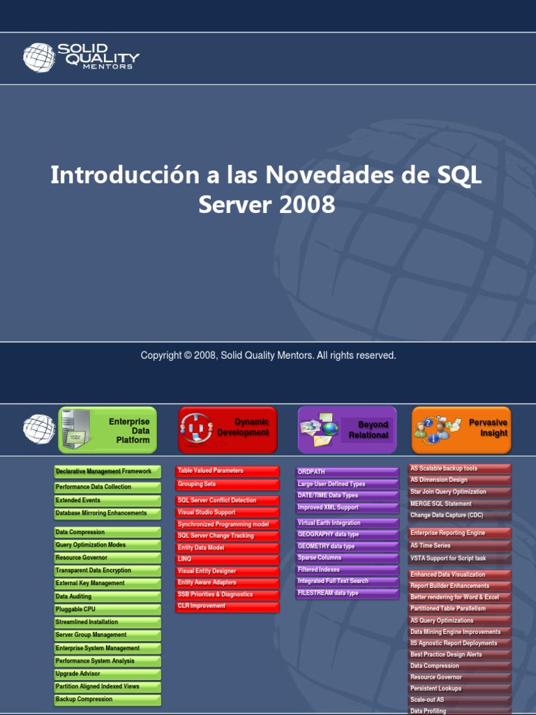 Novedades de SQL Server 2008 | PDF | Microsoft Sql Server | Table (Database)