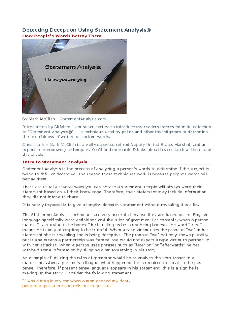 Detecting Deception Using Statement Analysis | PDF | Deception | Grammatical Tense