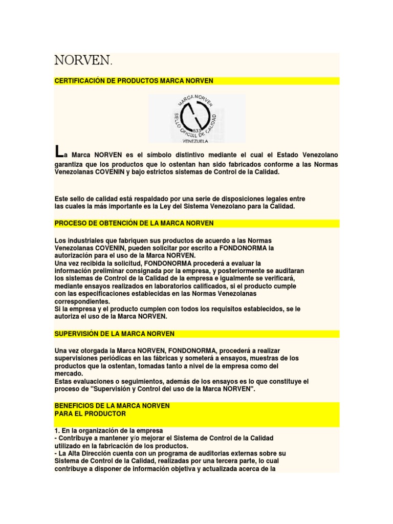 NORVEN | PDF | Calidad (comercial) | Marca