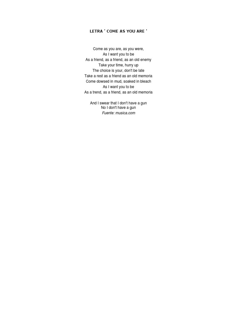 "Come As You Are Lyrics Analysis" | PDF
