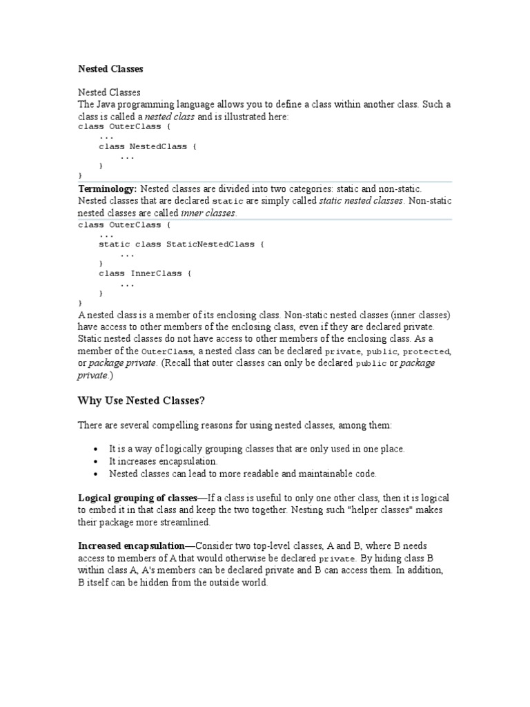 Nested Classes Pdf Class Computer Programming Method Computer