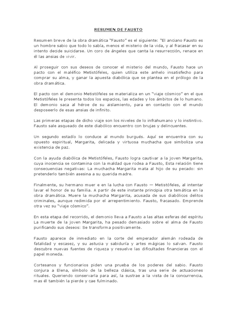Resumen de Fausto en | PDF | Fausto | Demonios