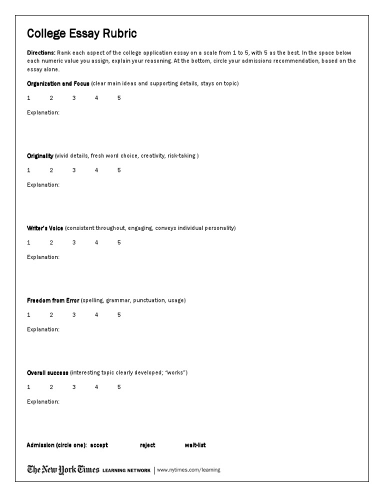 NYTIMES College Essay Rubric | PDF