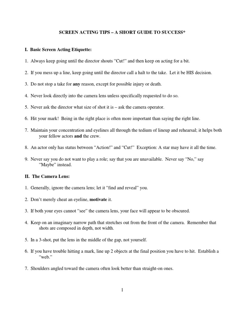 Acting Tips | PDF | Actor | Close Up