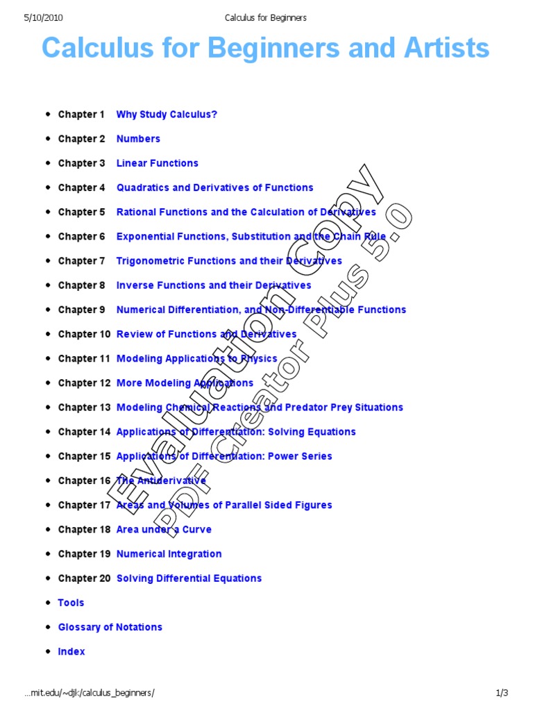 Calculus For Beginners and Artist | PDF | Numbers | Derivative