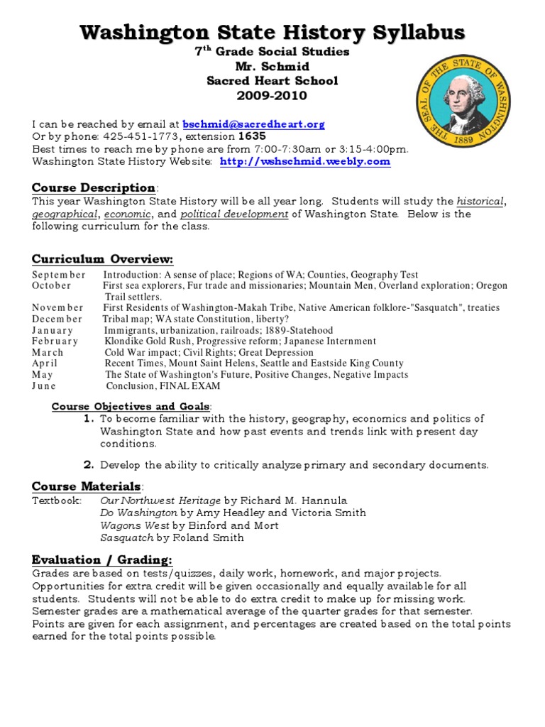 7thWashingtonStateHistorySyllabus2009 10 | PDF | Washington (State ...