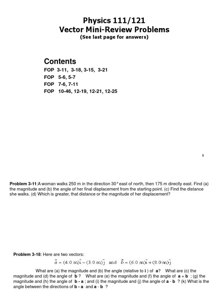 Physics 1 Vector Review Problems | PDF | Euclidean Vector | Norm ...