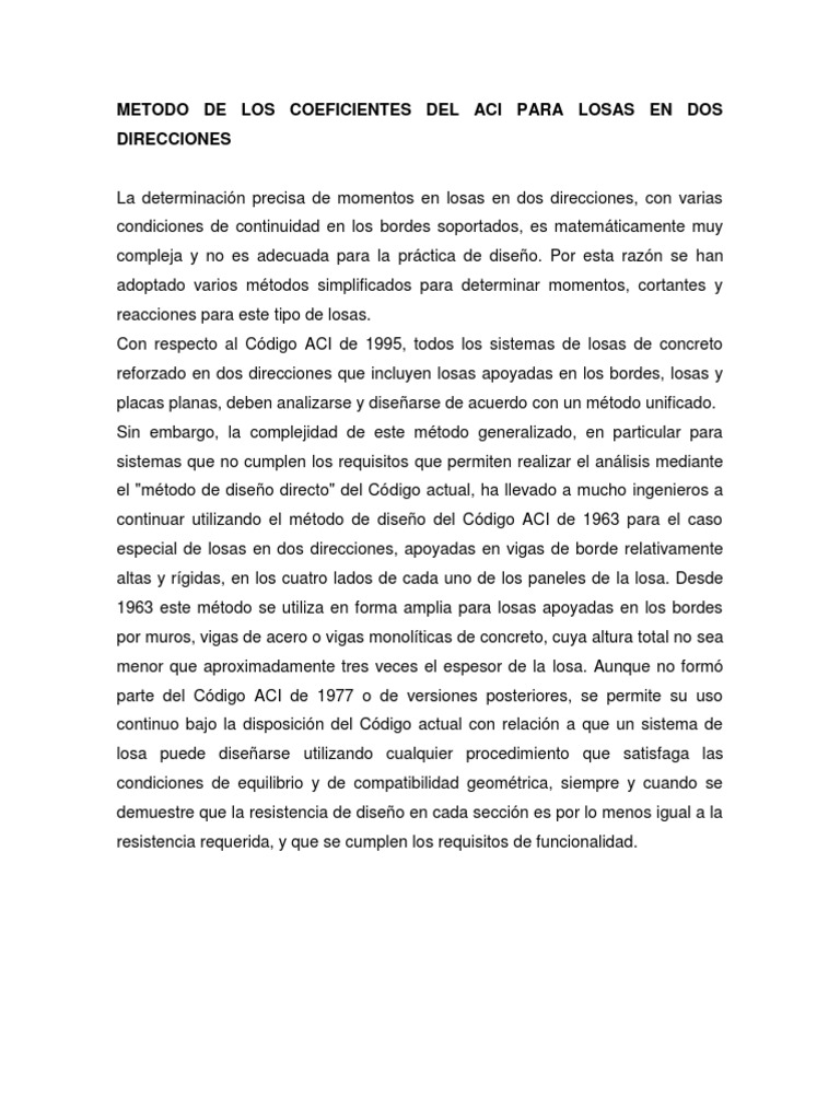 Metodo de Los Coeficientes Del Aci para Losas en Dos Direccione1 | PDF ...