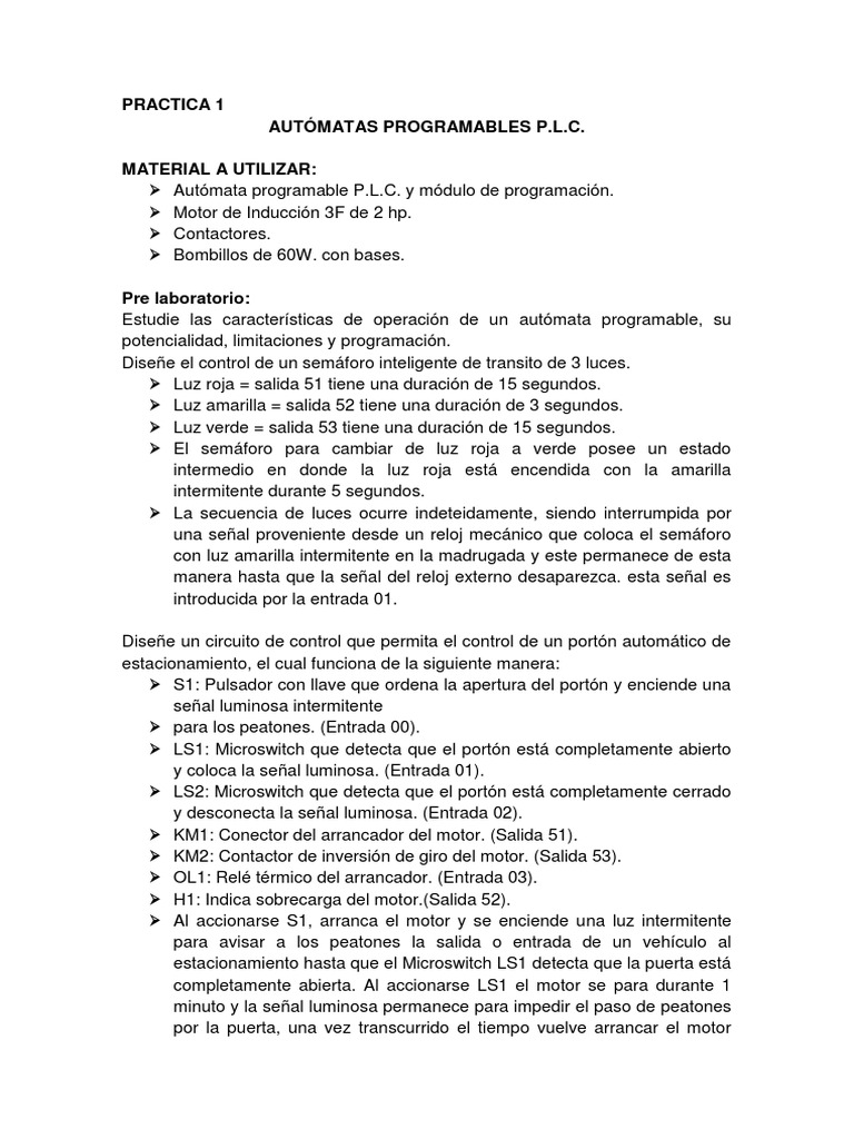 Practica 1 PLC | PDF | Semáforo | Controlador lógico programable