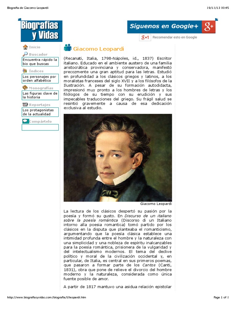 Biografia de Giacomo Leopardi | PDF | Poesía | Science