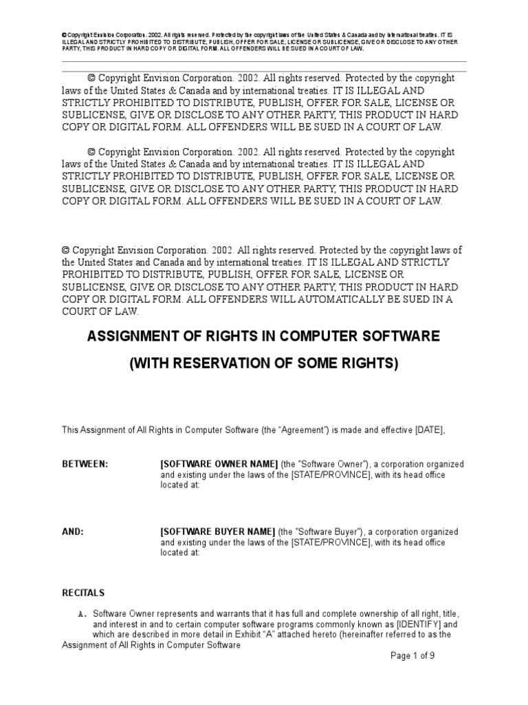 Assignment of Rights in Computer Software - With Reservation | PDF ...