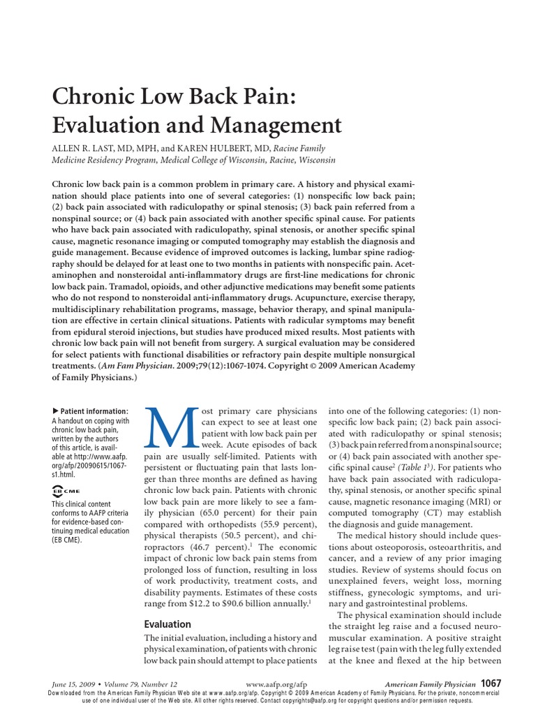 AAFP Chronic Low Back Pain Evaluation and Management | Low Back Pain ...