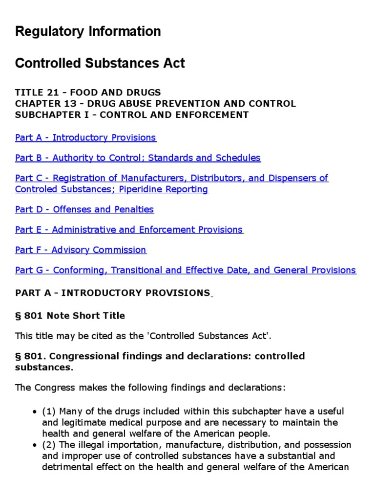Overview of Controlled Substances Act | PDF | Controlled Substances Act ...