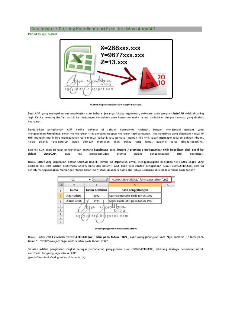 Cara Import Plotting Koordinat Dari Excel Ke Dalam AutoCAD | PDF