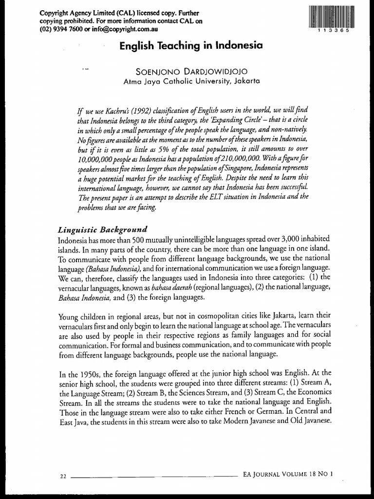 English Teaching In Indonesia Soenjono Pdf Secondary School