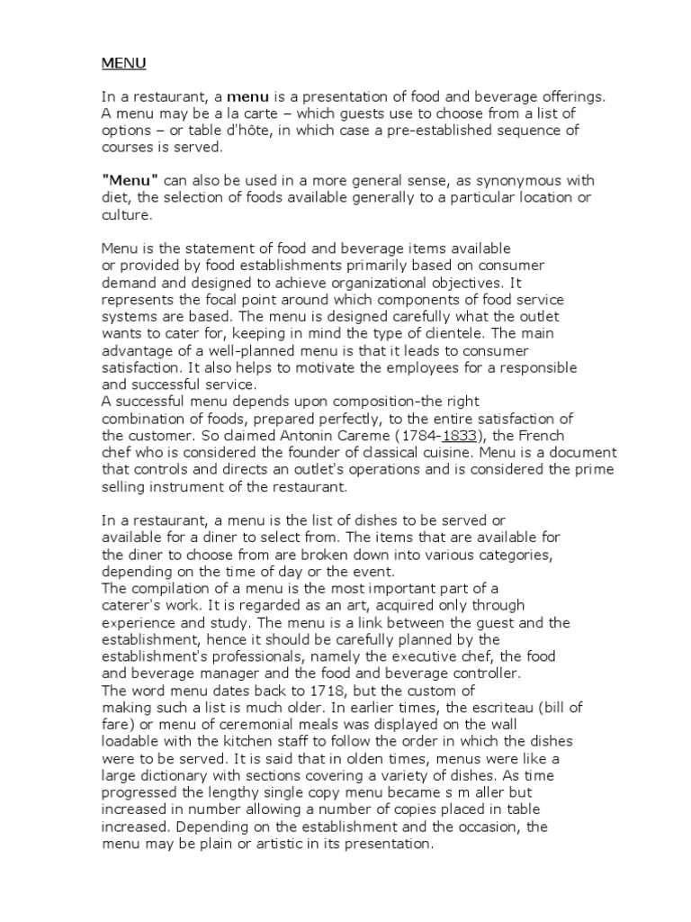 Menu Notes | PDF | Menu | Restaurants