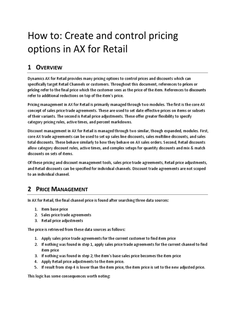 Pricing Control in AX for Retail | PDF | Discounts And Allowances | Retail