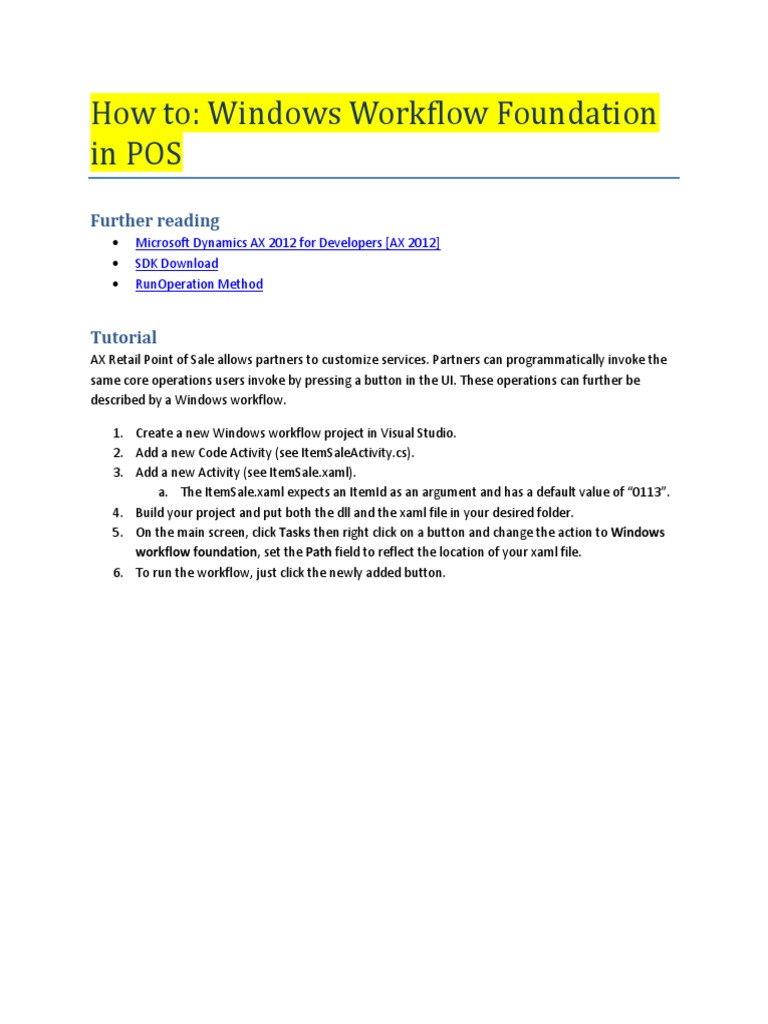 How To Execute Windows Work Flows in Pos | PDF | Extensible Application Markup Language | Areas ...