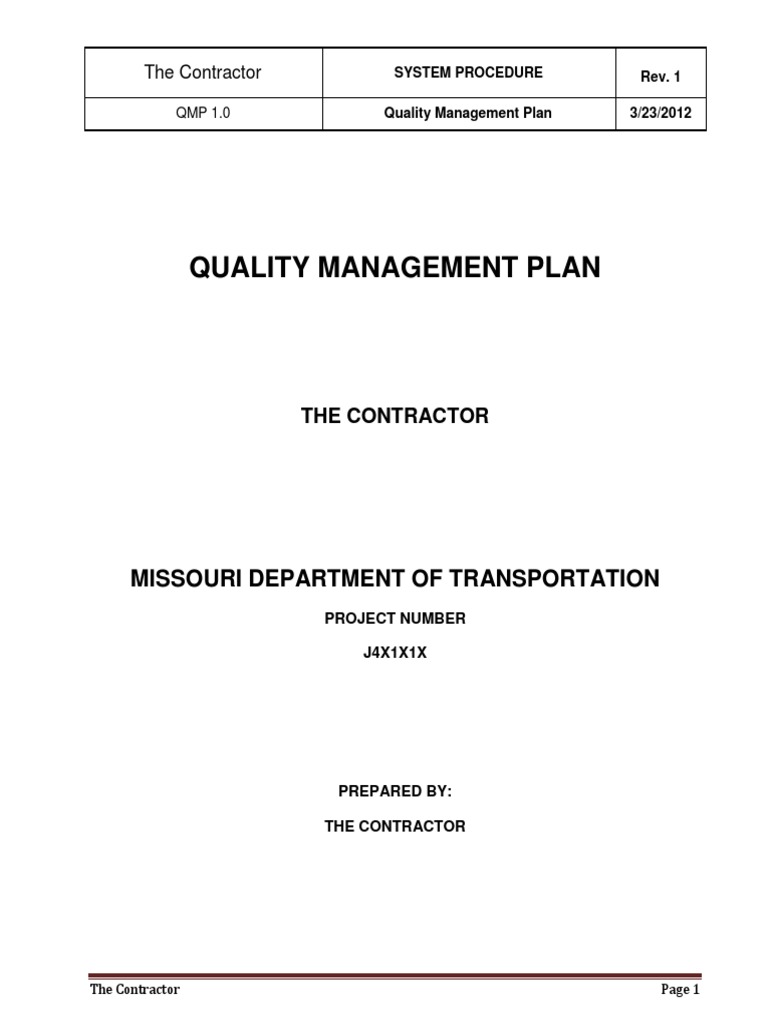Sample Quality Plan | PDF | General Contractor | Specification ...
