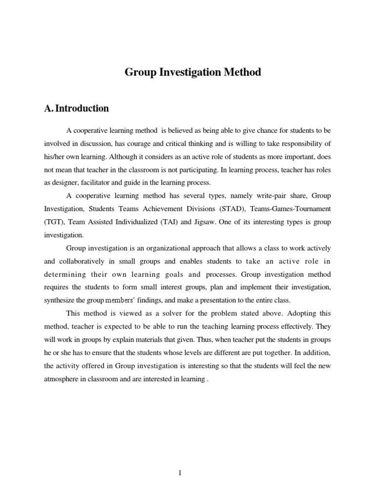 Group Investigation | PDF | Teachers | Learning