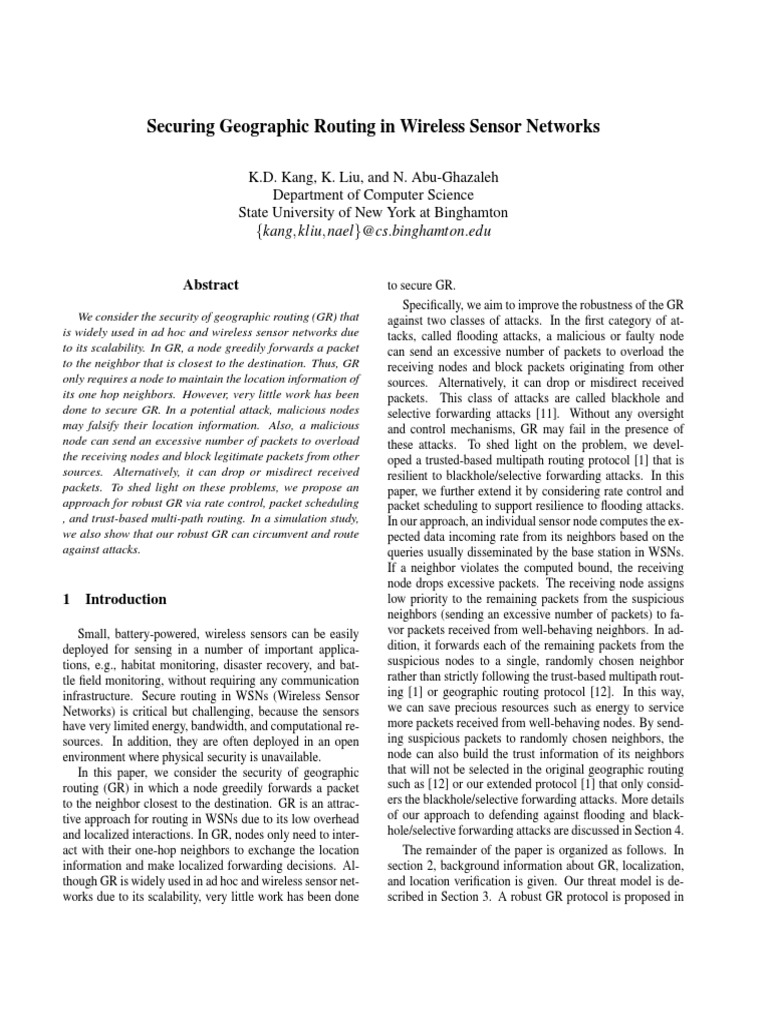 Securing Geographic Routing in Wireless Sensor Networks | PDF | Routing | Wireless Sensor Network