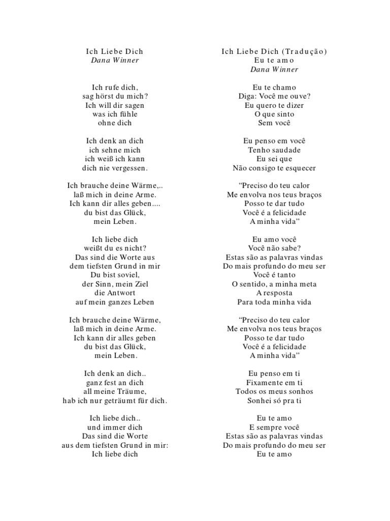Poema "Ich Liebe Dich" de Dana Winner | PDF | Autoajuda | Religião e ...