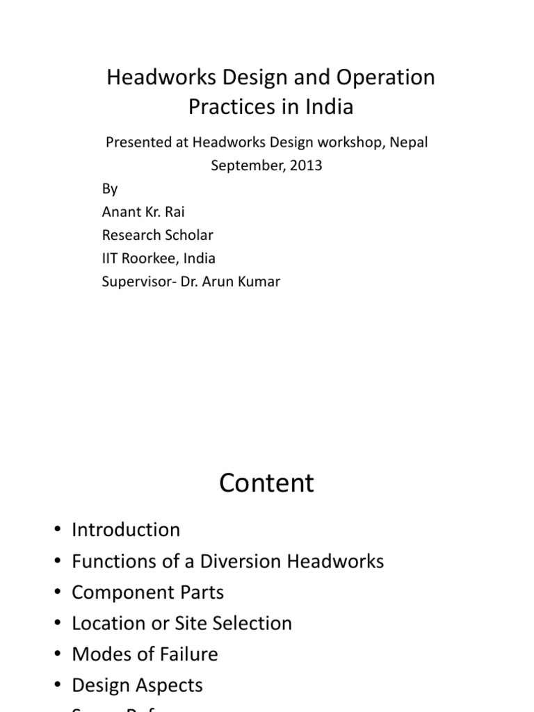 Headworks Design and Operation Practices in India | PDF | River | Soil ...