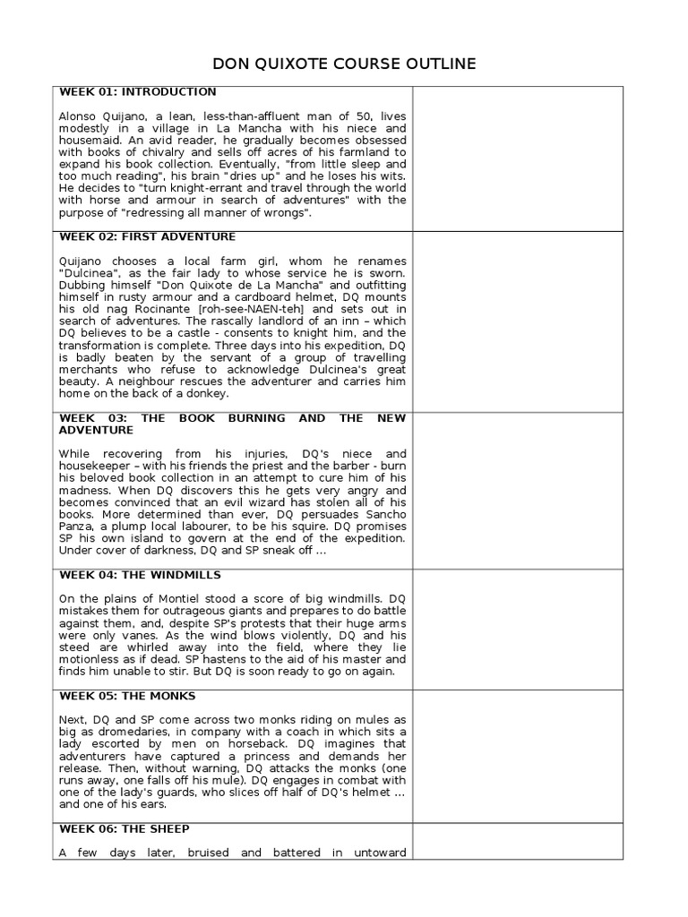 Don Quixote Course Outline Master | PDF