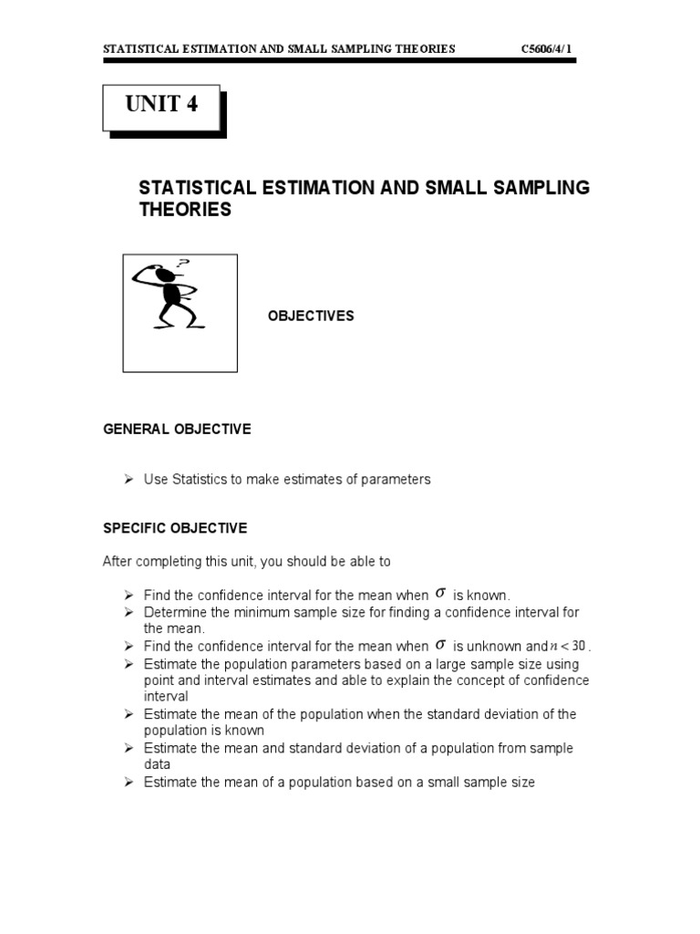 Unit 4: Statistical Estimation and Small Sampling Theories | PDF | Confidence Interval | Sample ...