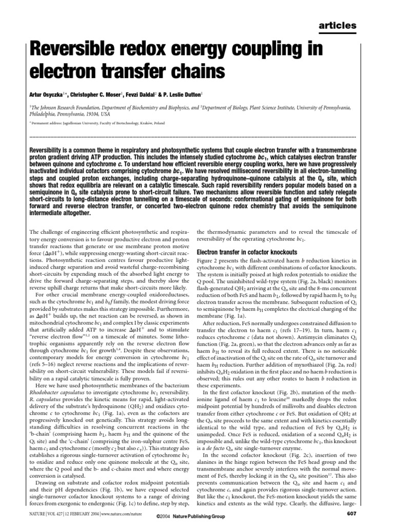 Redox Coupling Electron Transfer | PDF | Electron Transport Chain | Redox