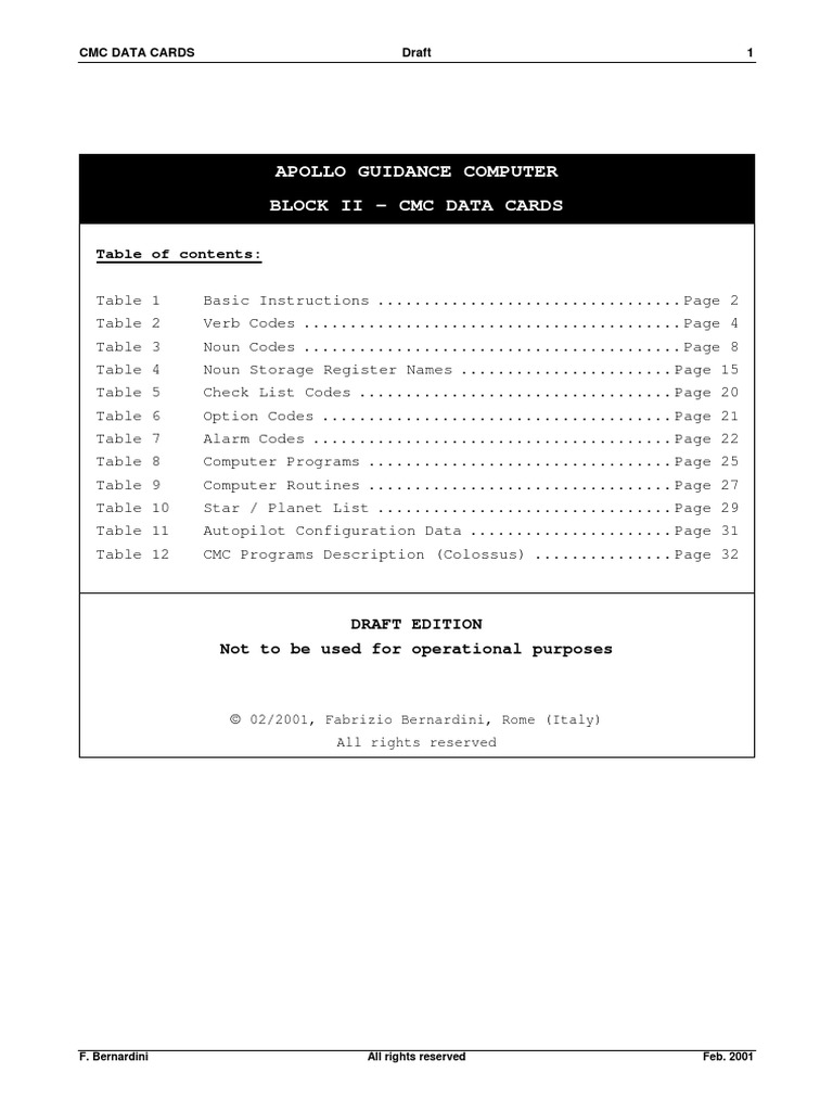 Apollo Guidance Computer Data Cards 15 | PDF | Orbital Maneuver ...